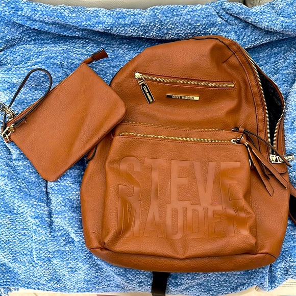 Bags | Steve Madden Brown Leather Backpack With Small Handbag | Poshmark